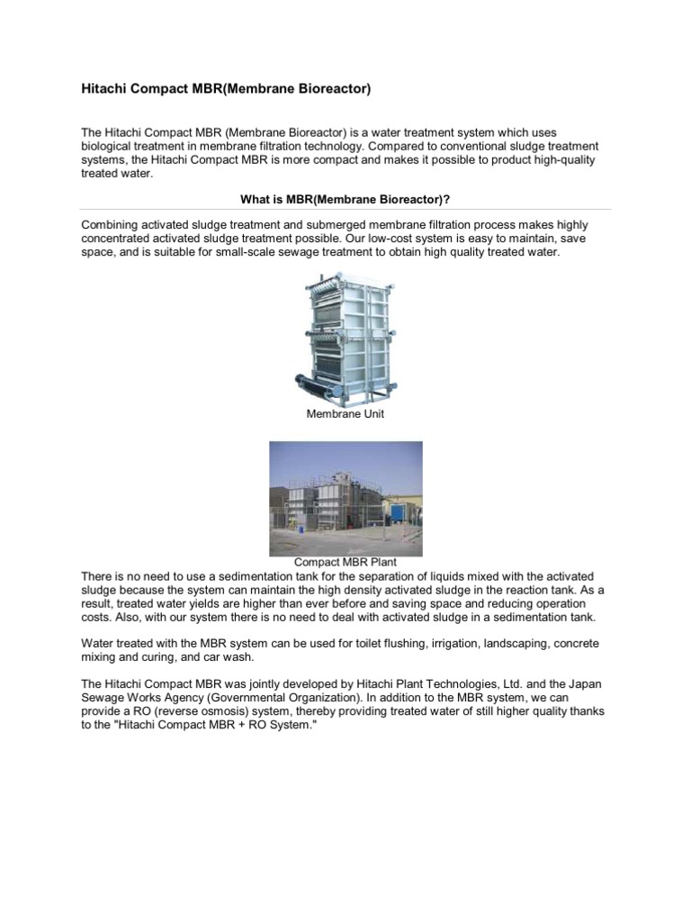 Hitachi Compact MBR | PDF | Membrane | Sewage Treatment