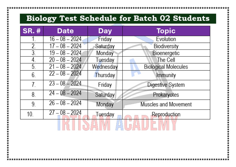 Biology Schedule | PDF