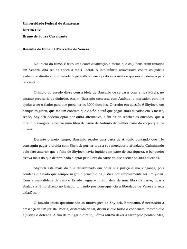 Resenha Do Filme O Mercador de Veneza | PDF | O Mercador de Veneza | Dinheiro