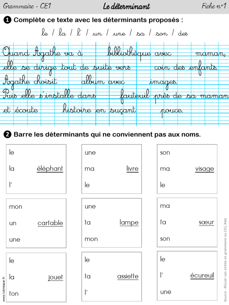 Exercices sur les déterminants CE1 | PDF