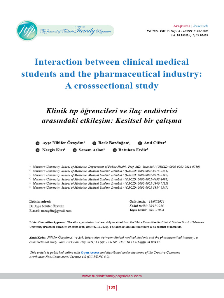 Özaydin, Bozdogan, Cifter (2024) Med students and pharma industry | PDF