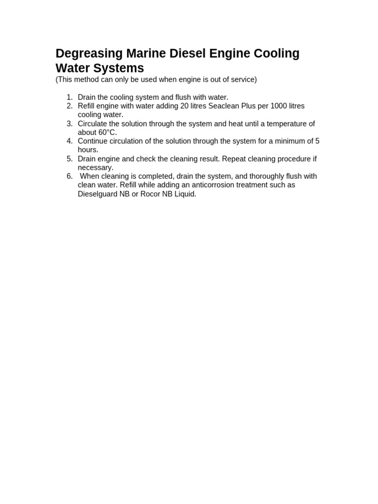Degreasing Marine Diesel Engine Cooling Water Systems | PDF