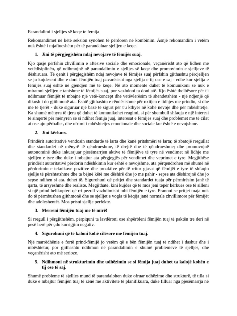 Parandalimi I Sjelljes Së Keqe Te Femija | PDF