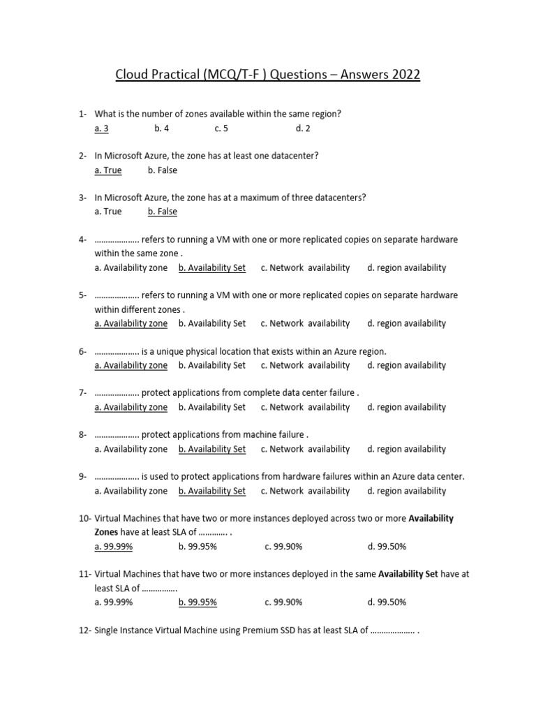 Azure Cloud MCQ and True/False Quiz | PDF | Cloud Computing | Microsoft ...