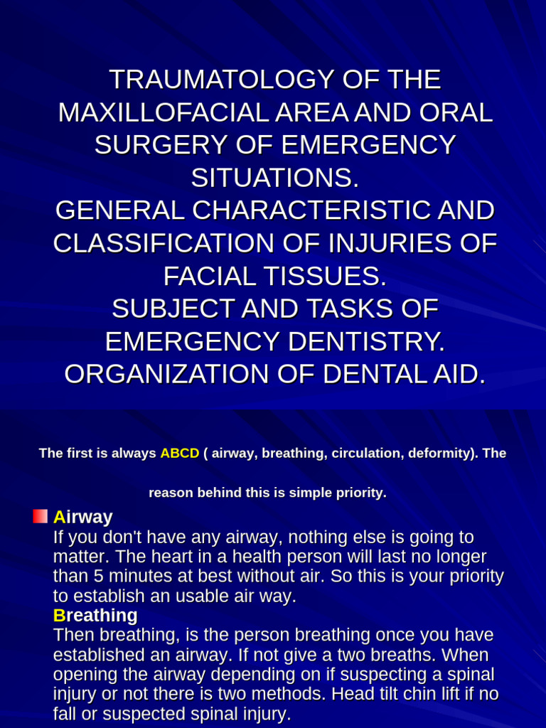 Traumatology of the maxillofacial area and oral surgery of emergency ...