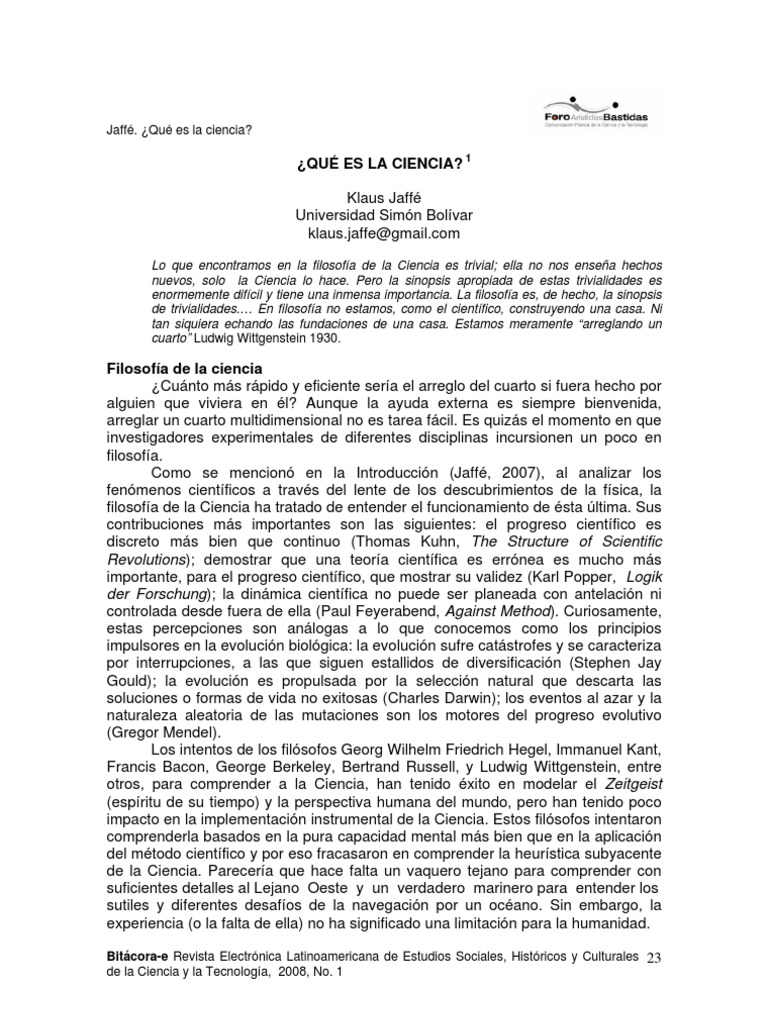 Articulo2 Jaffe Que Es La Ciencia | PDF | Método científico | Science