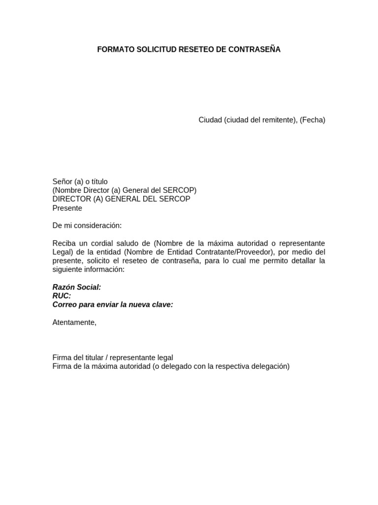 Formato para Solicitar Reseteo de Contraseña | PDF