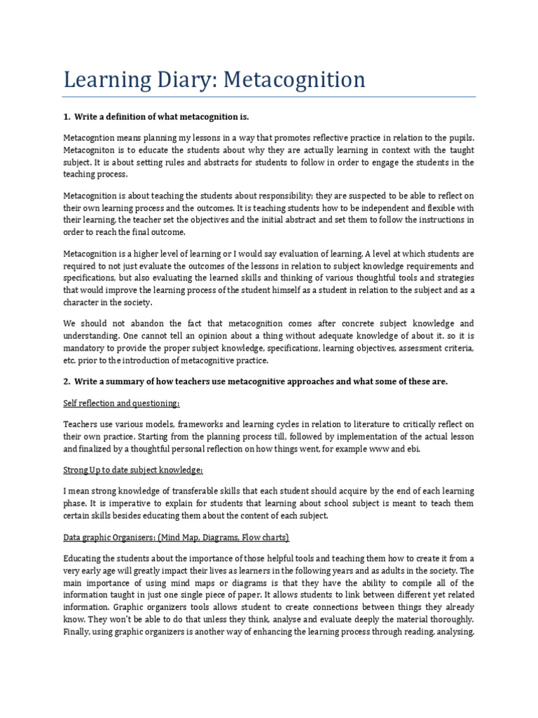 Metacognition Ibrahim Elashwal | PDF | Metacognition | Learning