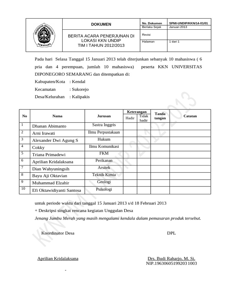 berita acara penerjunan tingkat desa | PDF