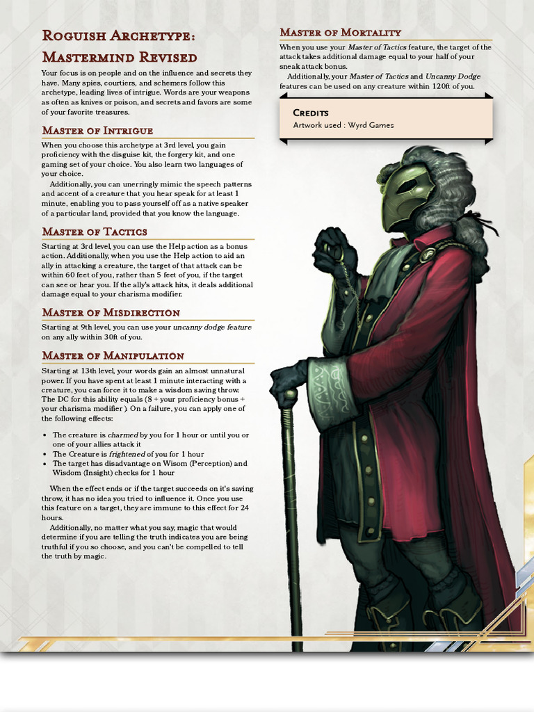 Roguish Archetype - Mastermind Revised _ GM Binder | PDF