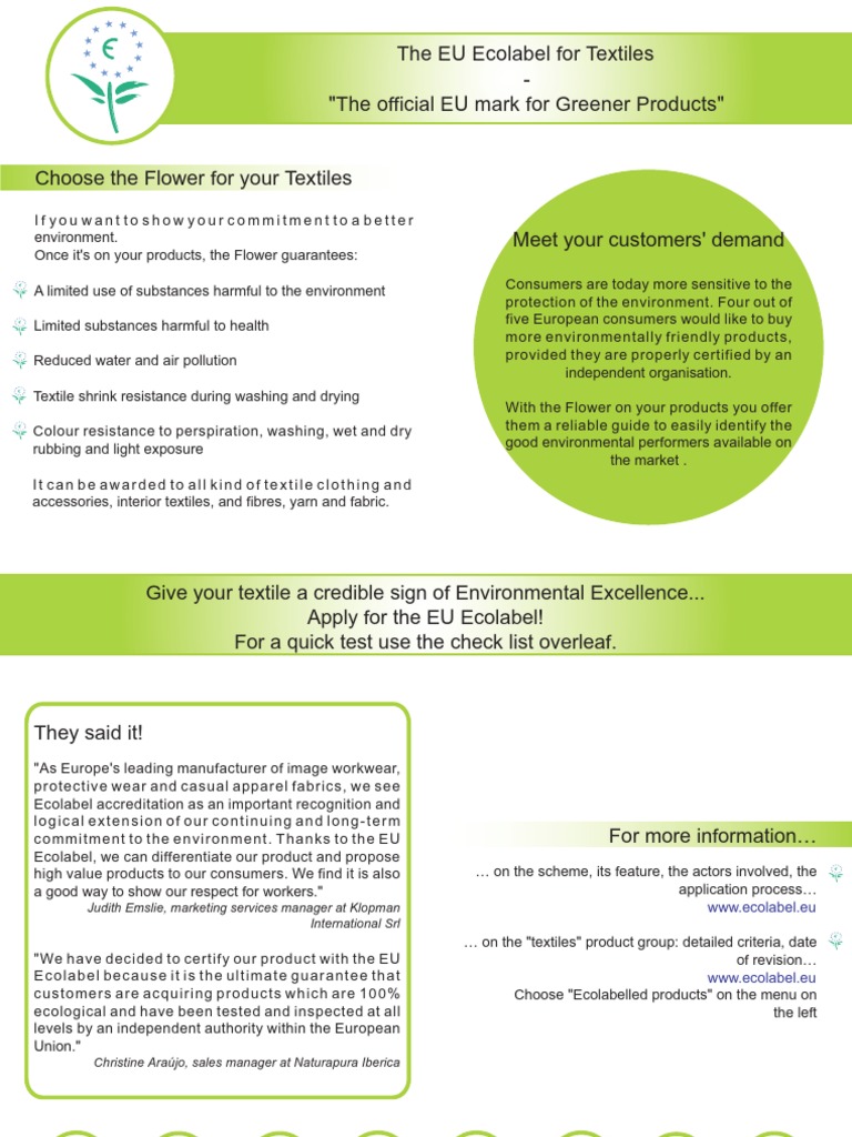 EU Ecolabel Textiles Criteria Overview | PDF | Textiles | Fibers