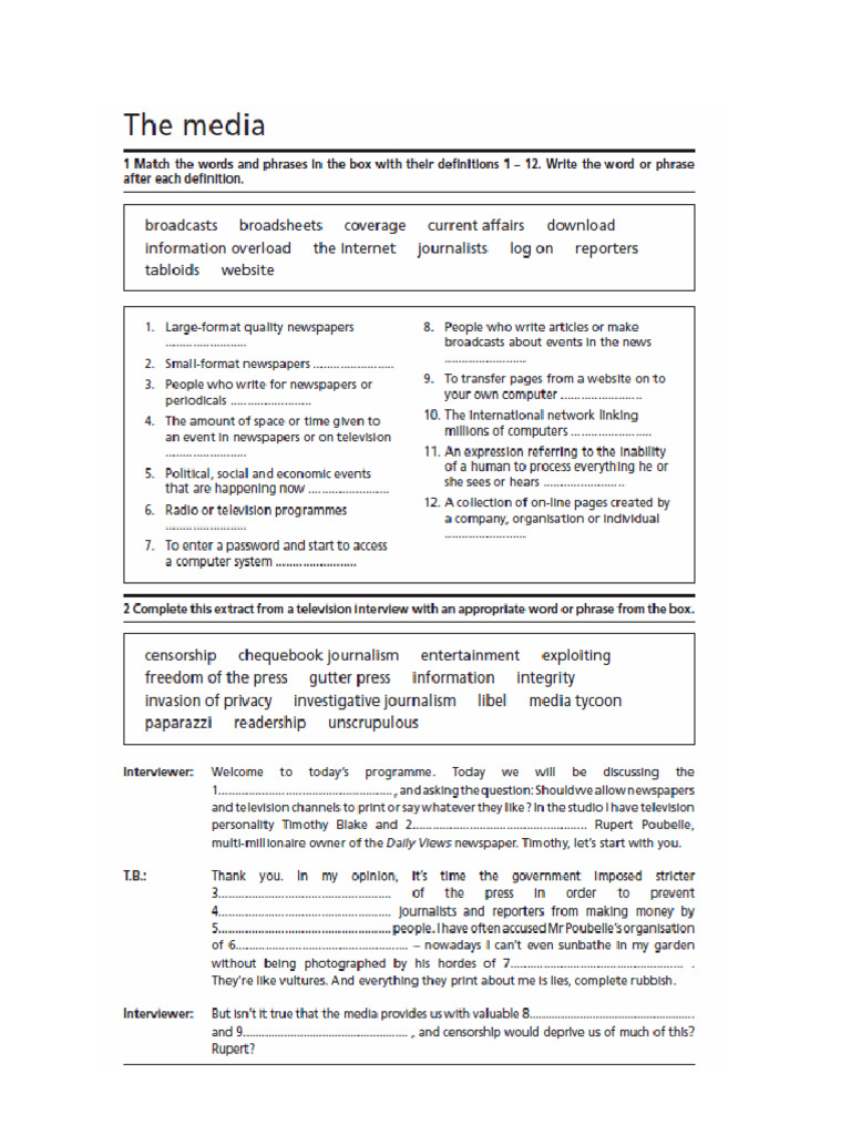 Vocabulary Homework - Media | PDF