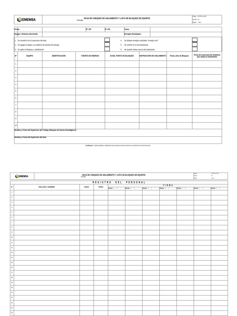 E-fpry-An 018 Hoja de Chequeo de Aislamiento y Lista de Bloqueo de Equipos (6) Rev 1 | PDF