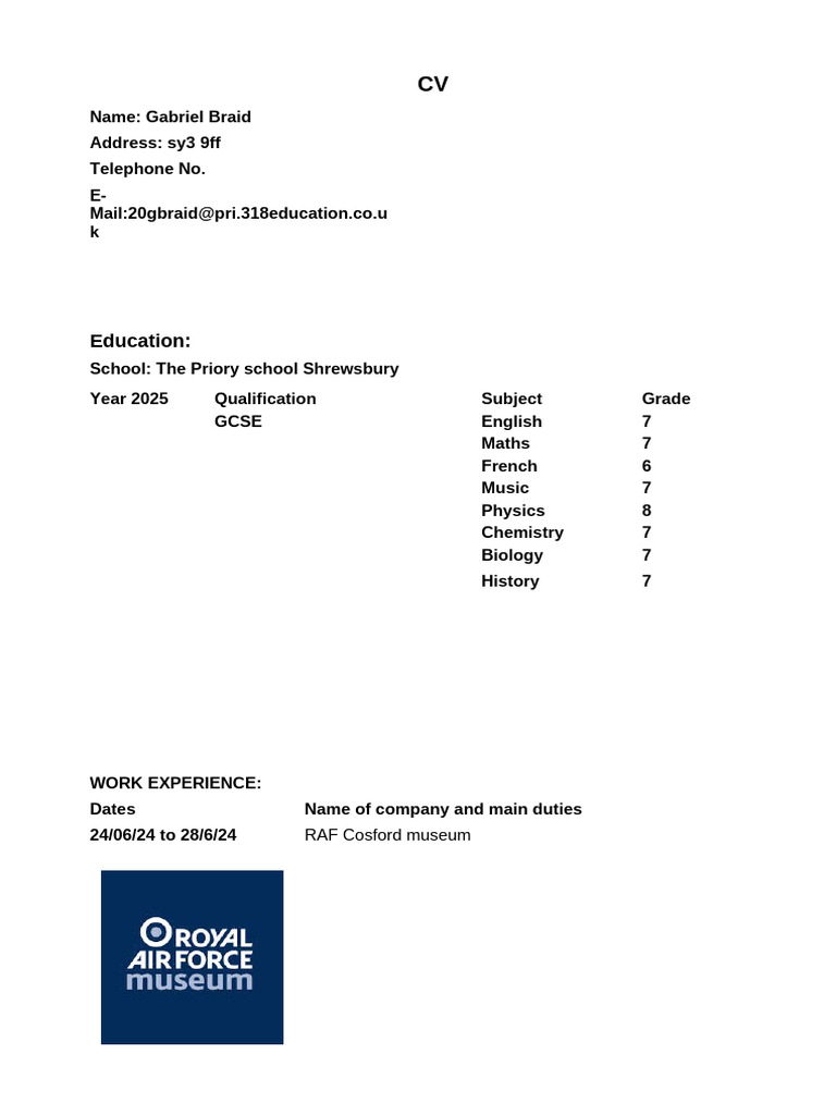 School Leavers CV Template | PDF