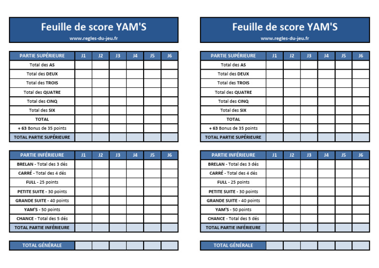 Feuille de Score Yams Grille Collective | PDF