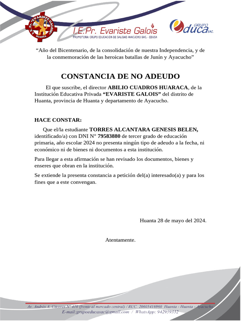 Constancia de No Adeudo | PDF