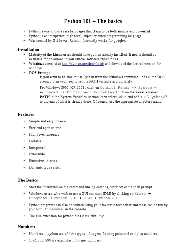 Python 101 The Basics Installation Pdf Python Programming Language Command Line Interface
