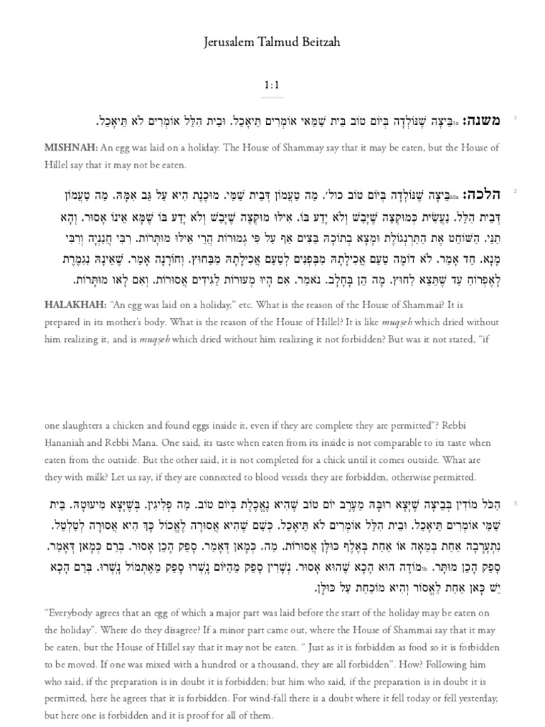 Jerusalem Talmud Beitzah | PDF