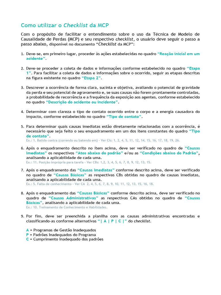 Como Utilizar o Checklist Da MCP | PDF