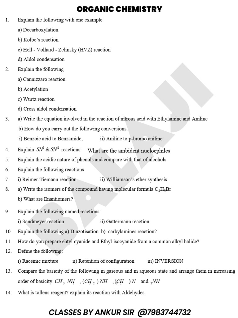 Important Questions Chemistry - 3 | PDF