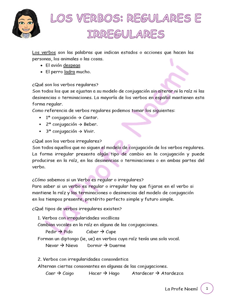 Verbos Regulares e Irregulares en Español | PDF | Verbo | Conjugación ...