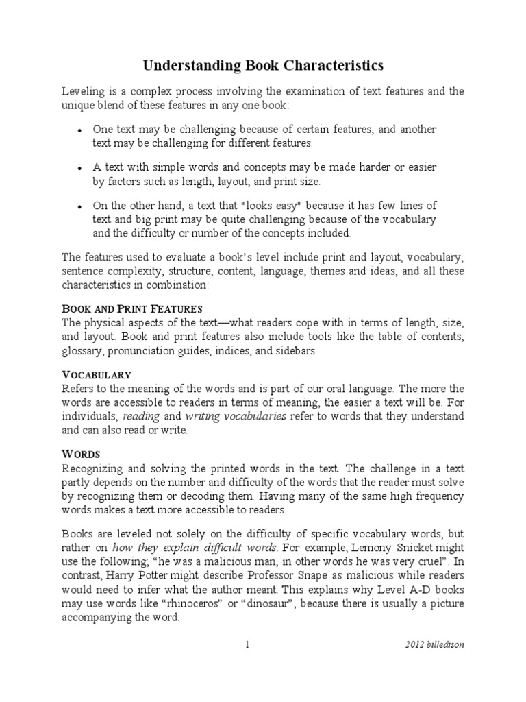 Understanding Book Leveling Criteria | PDF | Reading Comprehension ...