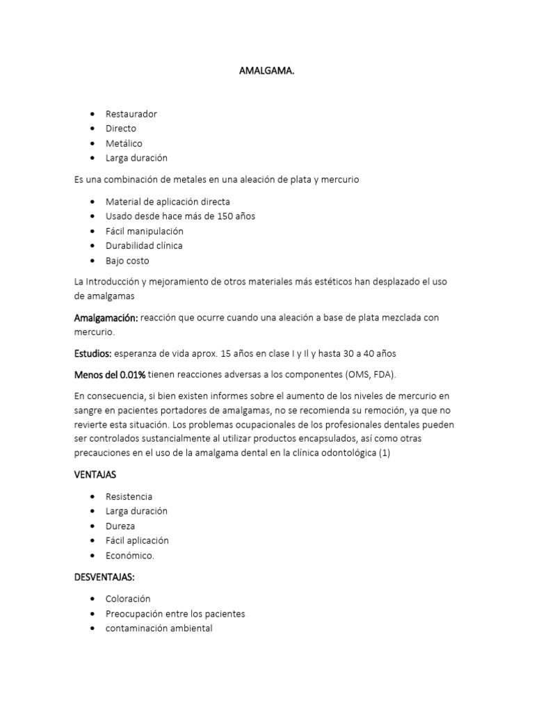 Amalgama: Uso, Ventajas y Desventajas | PDF | Cobre | Estaño