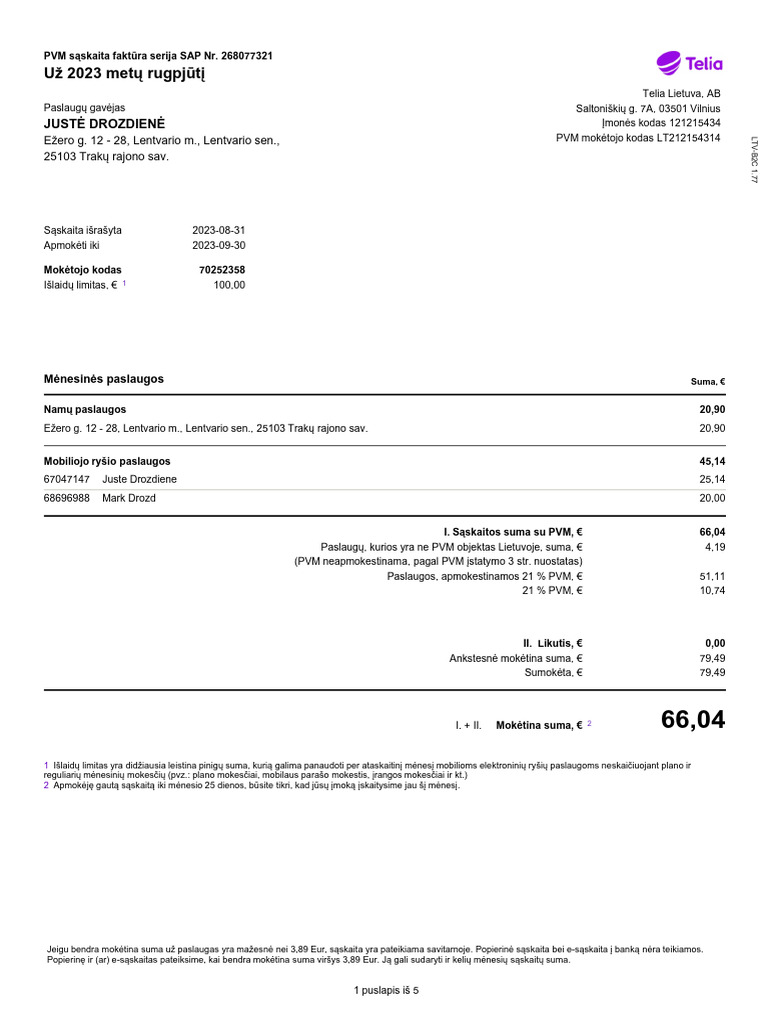 Saskaita 70252358 20230831 | PDF