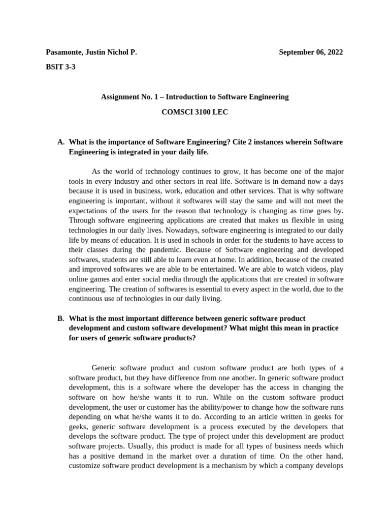 Assign1 PasamonteJustinNichol | PDF | Software Engineering | Software