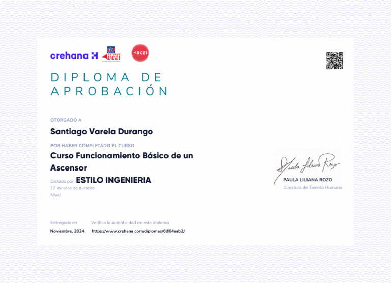 Curso Funcionamiento Basico de Un Ascensor 1 7645120 Certificado Crehana | PDF