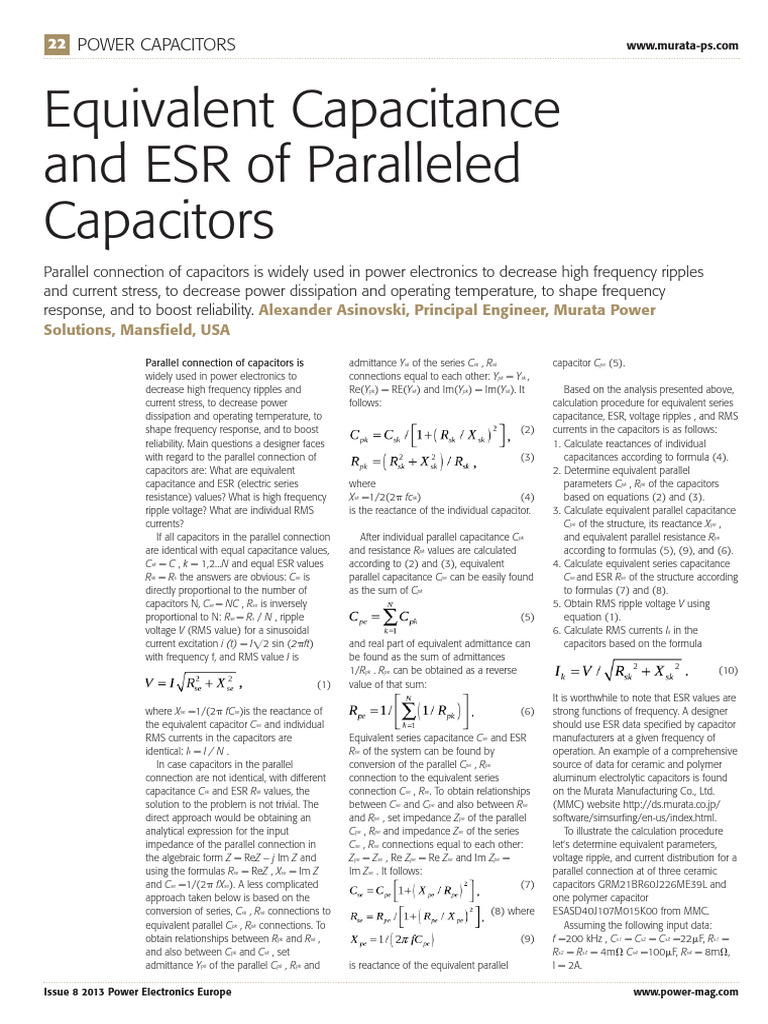 Equivalent ESR of Parallel Capacitors | PDF | Capacitor | Capacitance