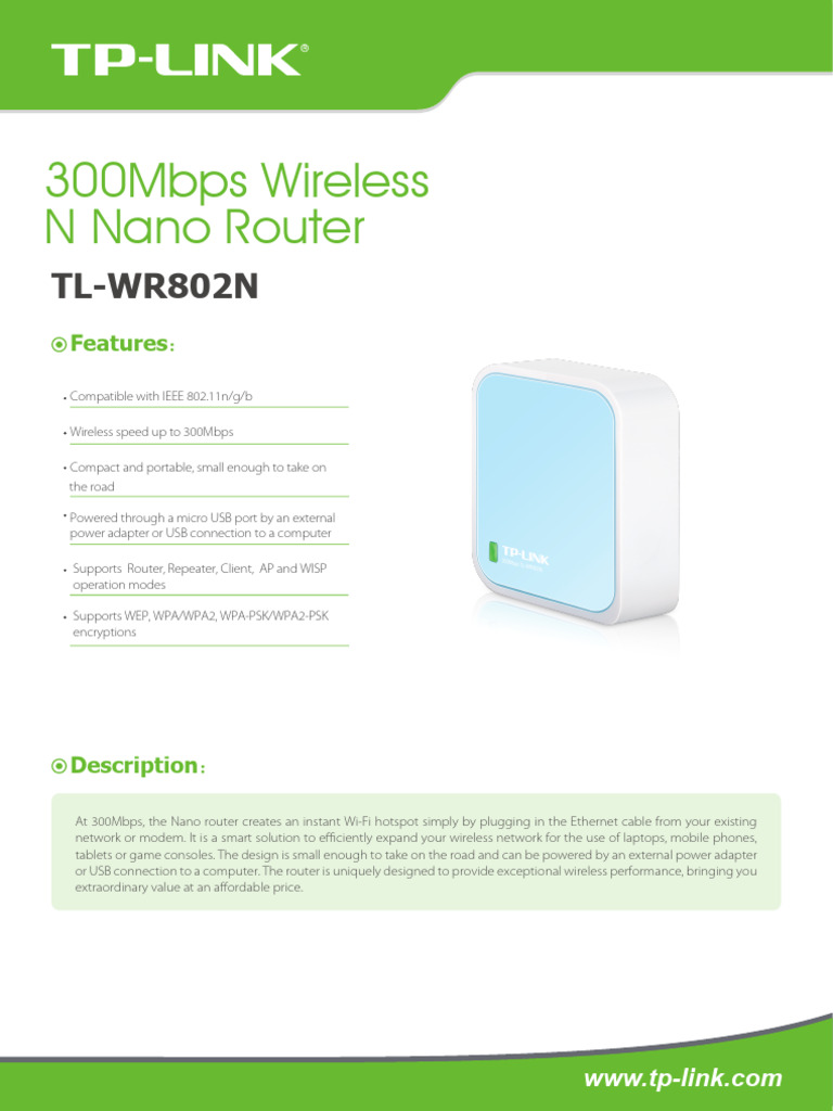 TL-WR802N 300Mbps Wireless N Nano Router | PDF | Wi Fi | Ieee 802.11