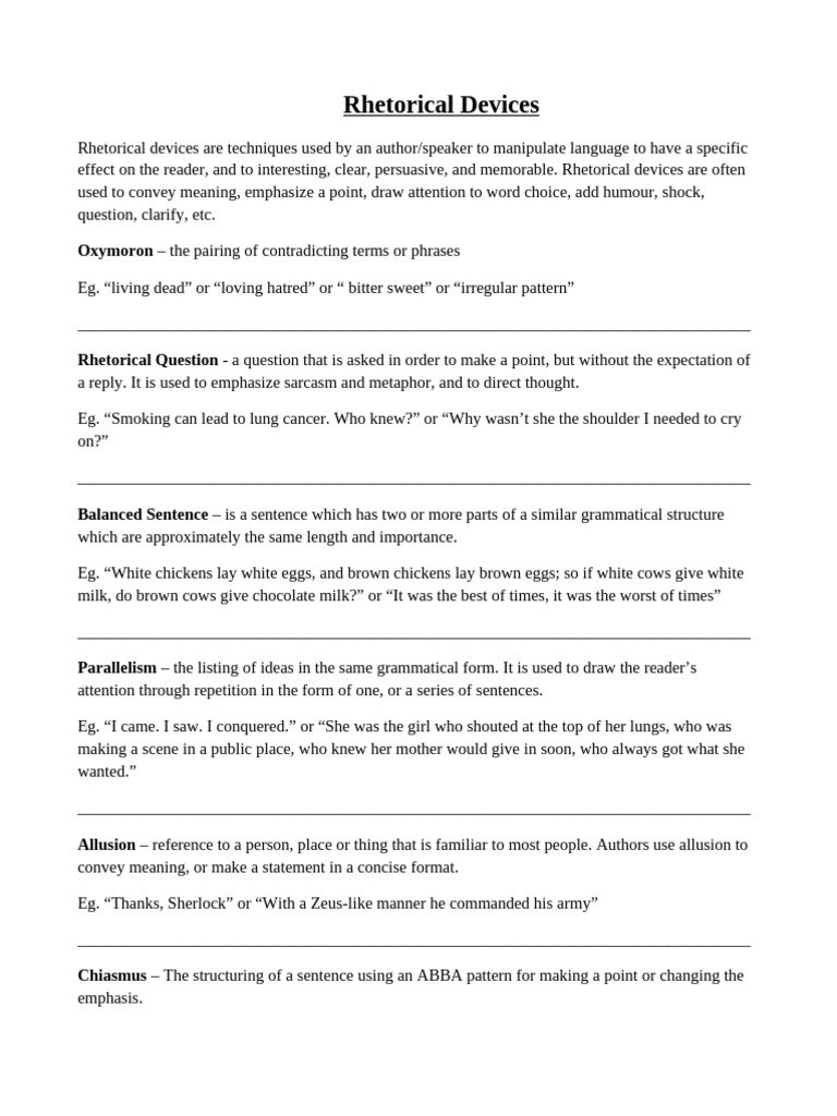 Rhetorical Devices: Oxymoron | PDF