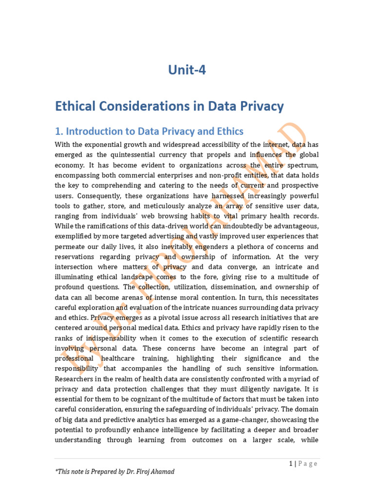 Unit-4 Ethical Considerations in Data Privacy.-1 | PDF | Privacy | Bias
