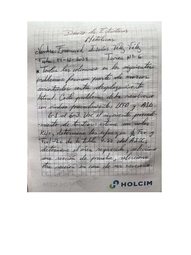 Emanuel Vélez - Tarea N°6 - Diseño de Estructuras Metálicas - 1B | PDF