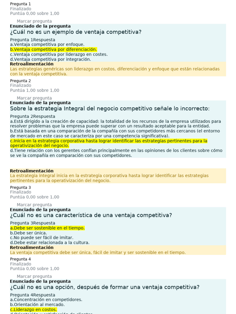 Autoevaluacion 3 Administracion de La Cadena de Valor | PDF | Ventaja competitiva | Mercado ...