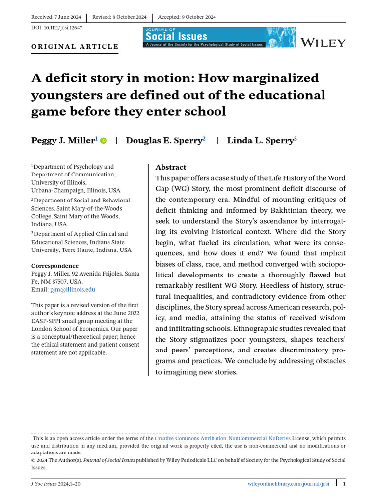 Miller Et Al. - 2024 - Deficit Narrative Word Gap | PDF | No Child Left ...