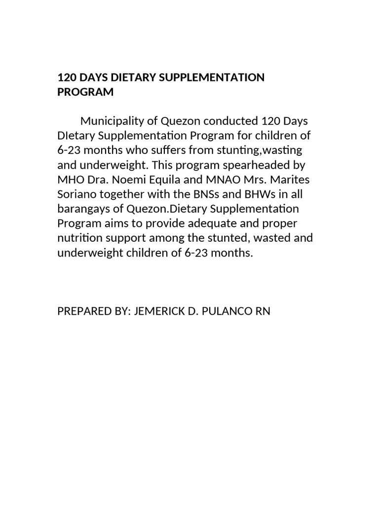 120 Days Dietary Supplementation Program | PDF