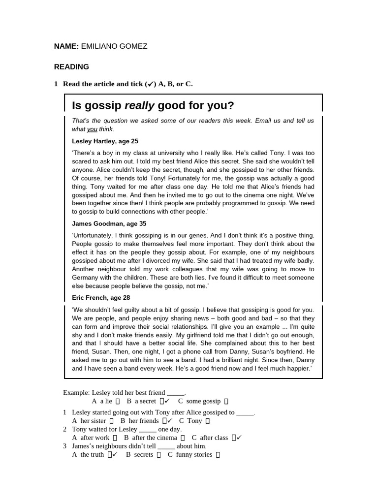 Reading Comprehension. Past Simple. Emiliano Gomez | PDF
