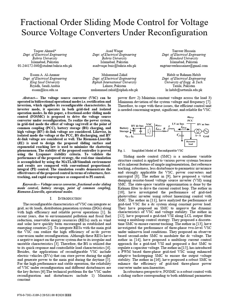 Fractional Order Sliding Mode Control For Voltage Source Voltage Converters Under ...