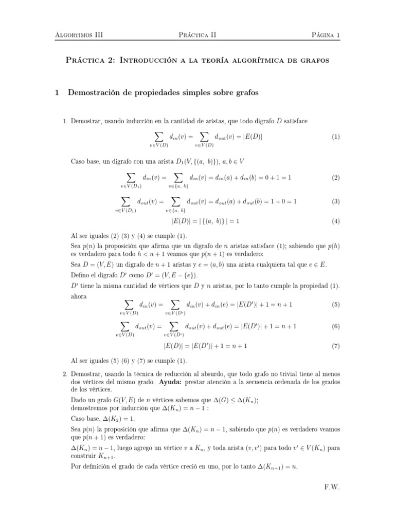 Algoritmos III Práctica II | PDF | Teoría de grafos | Vértice (teoría de grafos)
