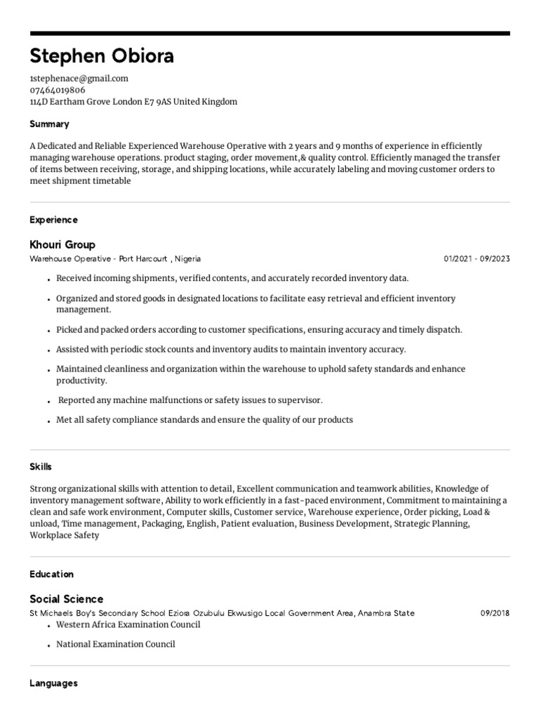 Warehouse Worker | PDF