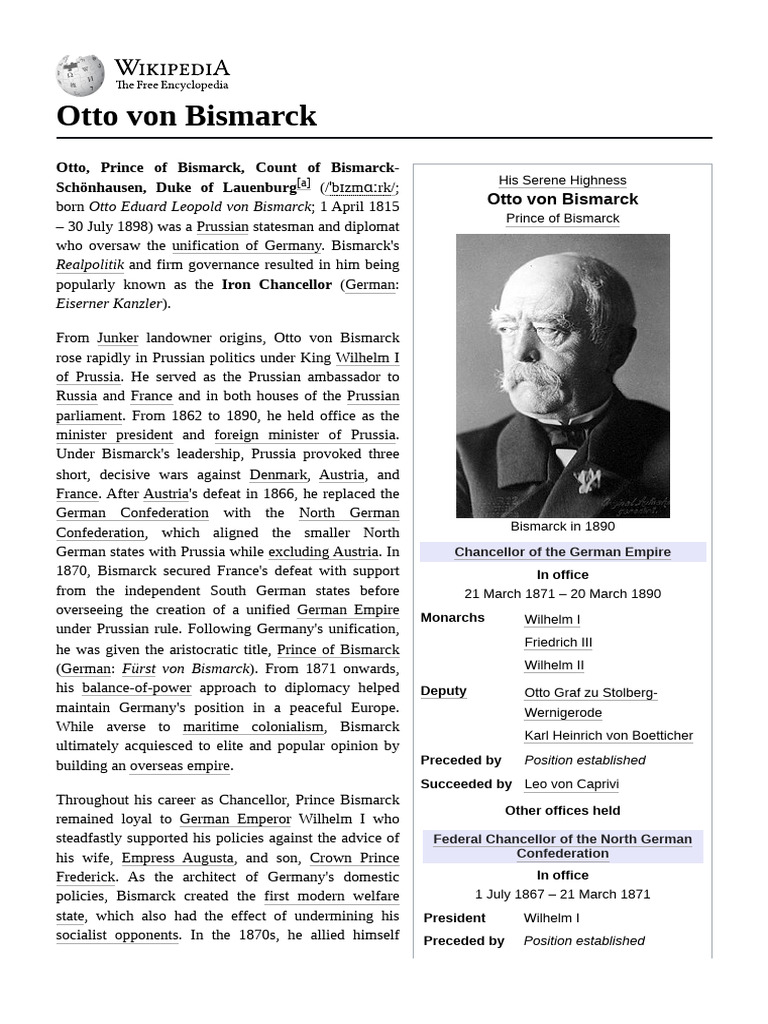 Otto_von_Bismarck | PDF | Otto Von Bismarck | German Empire