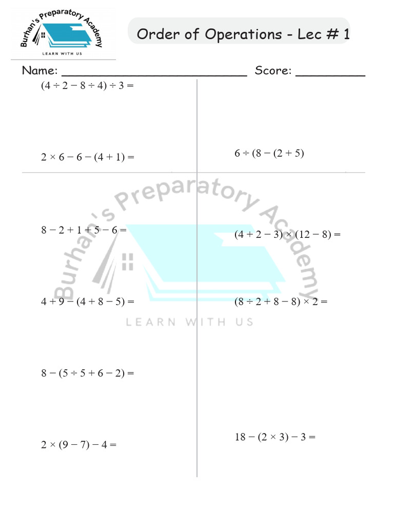 BODMAS Operations Lecture 1 Homework 1 | PDF