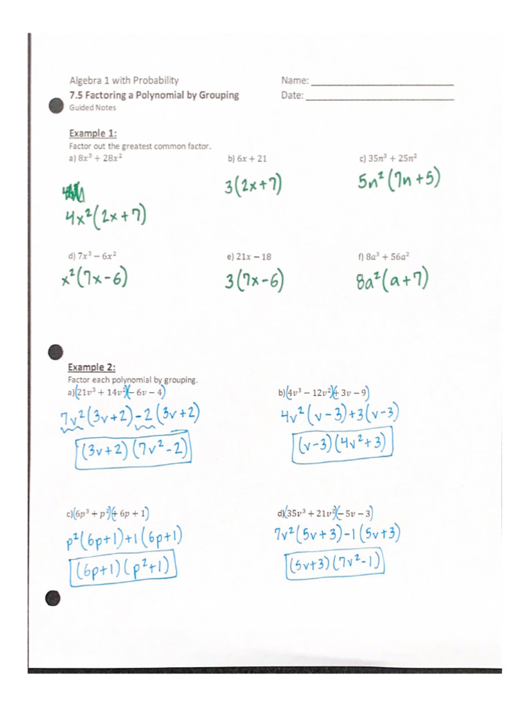 7.5 Factoring A Polynomial by Grouping | PDF