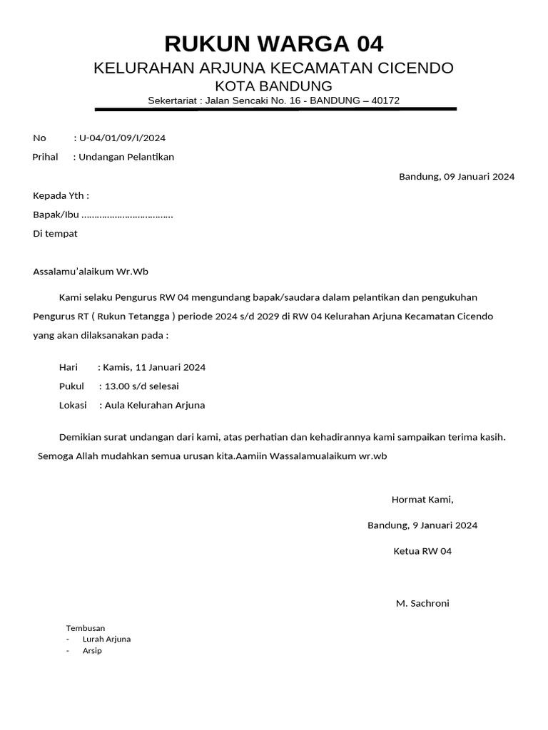 Kop Surat Undangan Pelantikan RT | PDF