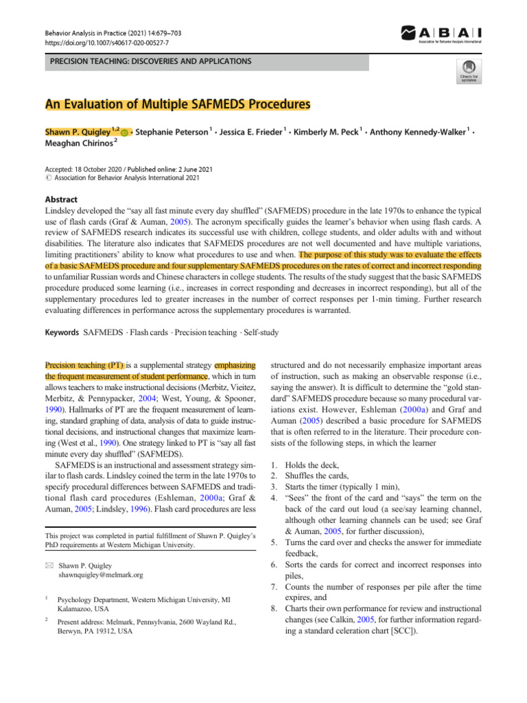 Evaluating SAFMEDS Procedures in Teaching | PDF | Chinese Language ...