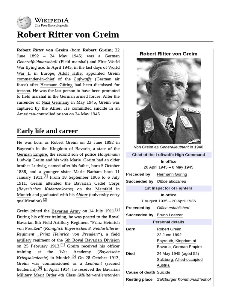Robert_Ritter_von_Greim | PDF | Military Of Germany | Military