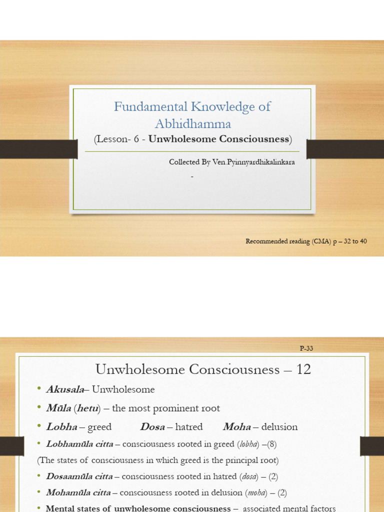 Lesson 6-Unwholesome Consciousness | PDF | Buddhist Philosophy | Buddhist Philosophical Concepts