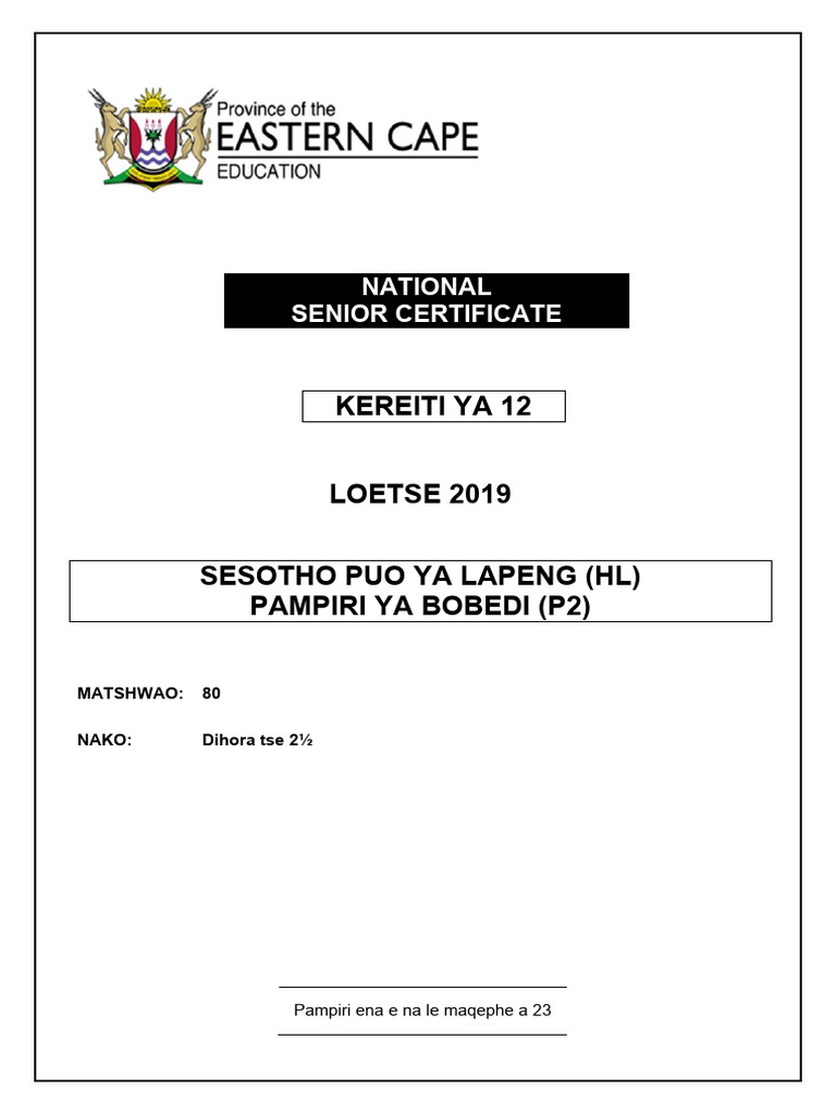 Sesotho Grade 12 Exam Guidelines | PDF | Southern Africa | Languages Of ...
